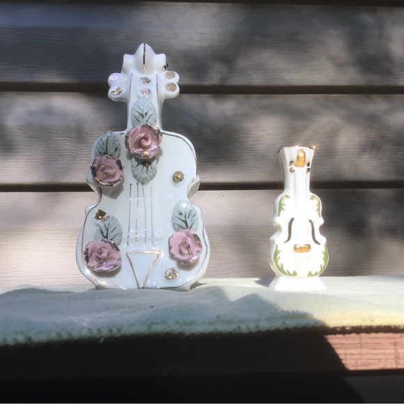 Accents | Vintage Ceramic Violin Cello Vases W Gold Trim | Poshmark